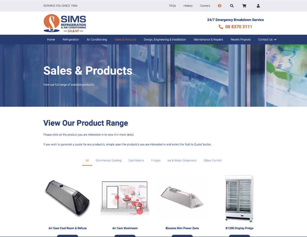 Sims Refrigeration Website - Lyndon Advertising And Design